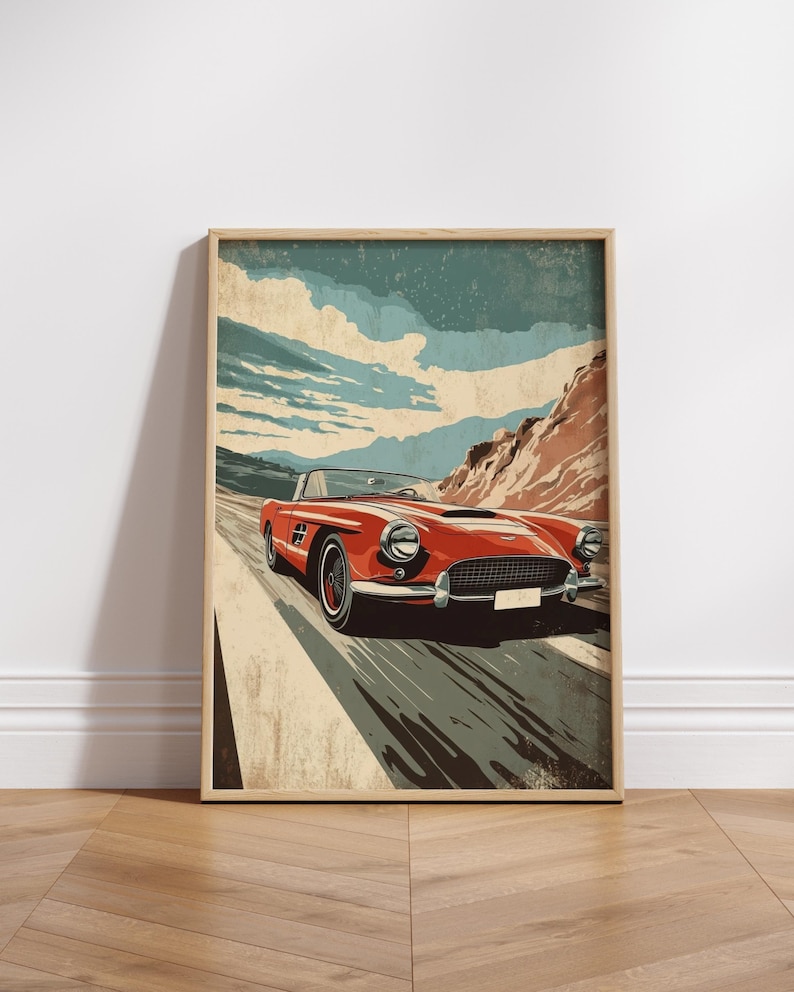 Retro Sports Car Poster, Vintage Automobile Wall Art - Etsy