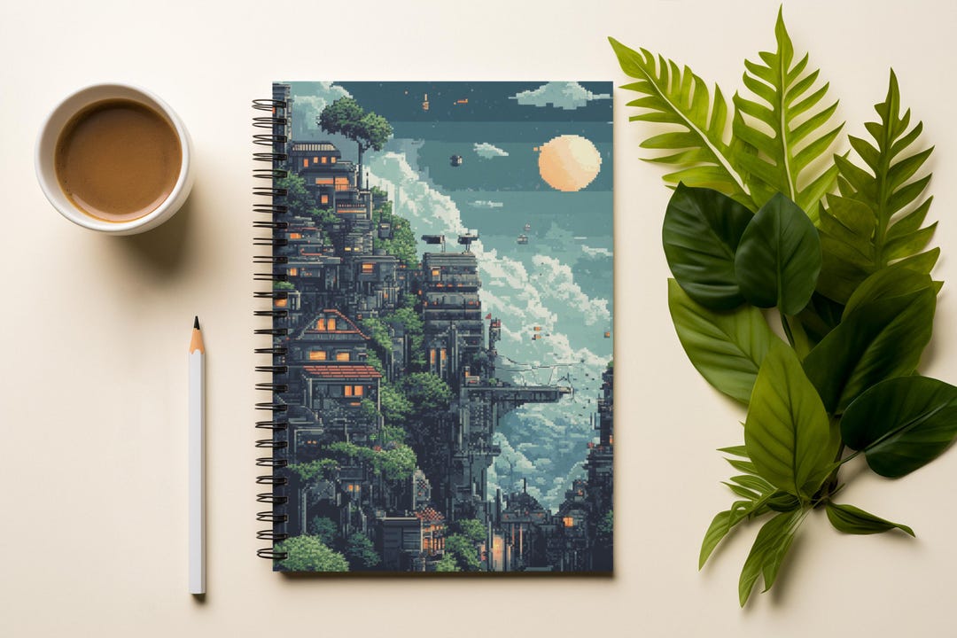 Dreamy 8 Bit Pixelated City Spiral Notebook - Ruled Line, Perfect for ...