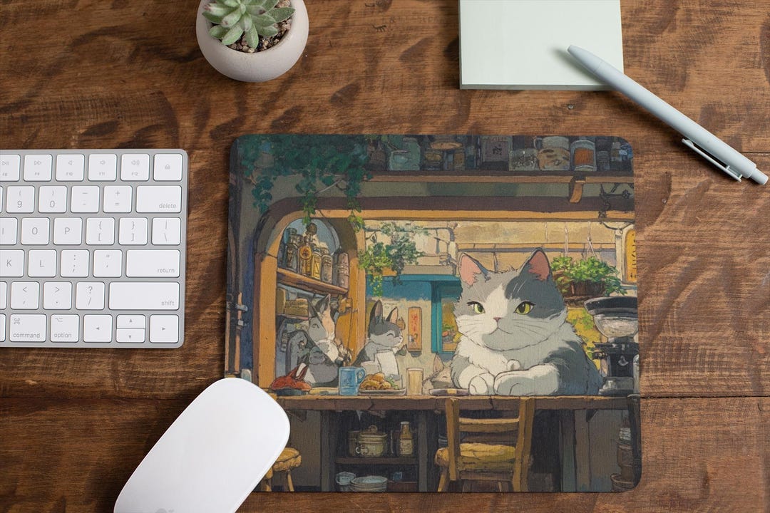 Cozy Cat Cafe Mouse Pad | Perfect for Cat Lovers, Desk Accessory, Gamer ...