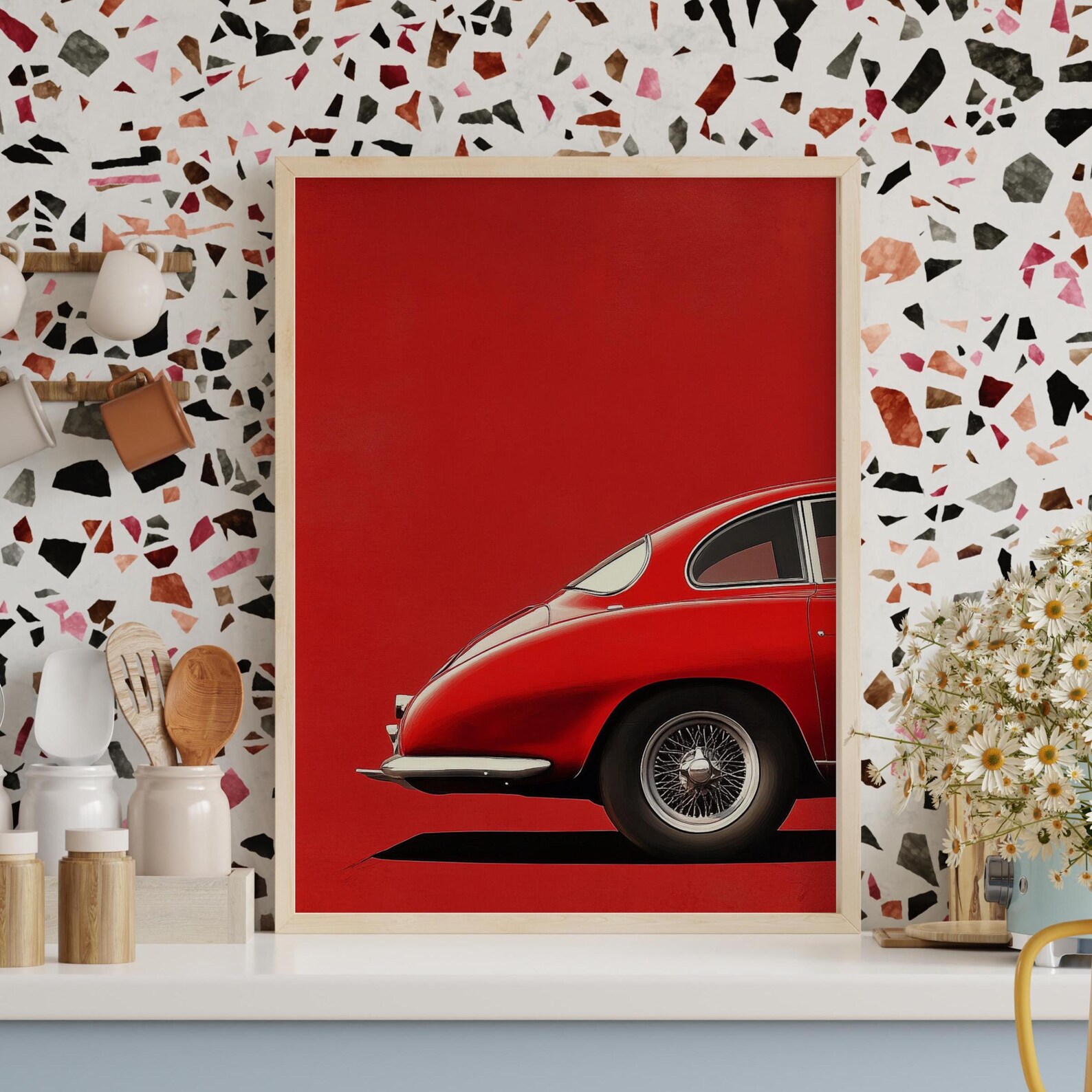 Red Vintage Sports Car Matte Poster, Retro Automotive Wall Art - Etsy