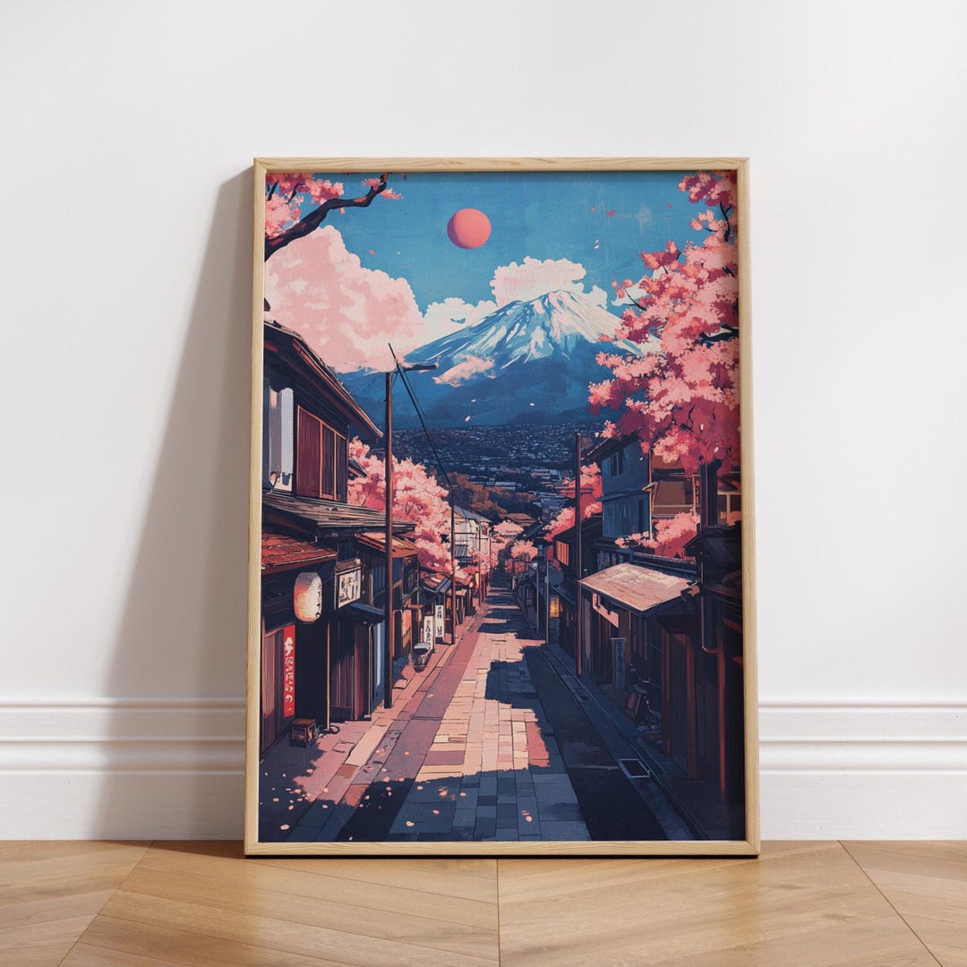 Japan Street Poster, Mount Fuji Cherry Blossom Print, Tokyo Japan Wall ...