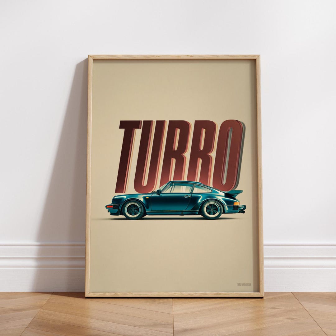 Retro Turbo Car Poster – Typographic Wall Art Print, Bold Racing Poster ...