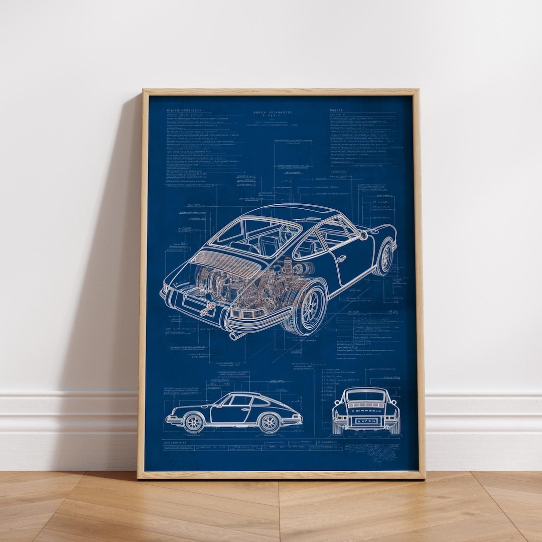 Vintage Car Blueprint Poster | Classic Coupe Wall Art | Auto Patent ...