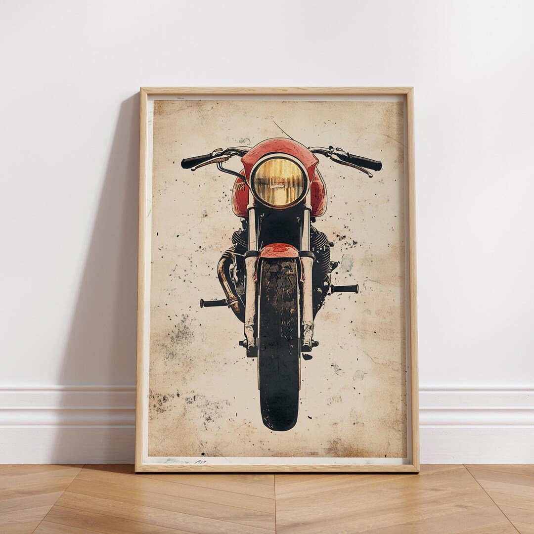 Cafe Racer Motorcycle Poster – Front View Vintage Bike Wall Art ...
