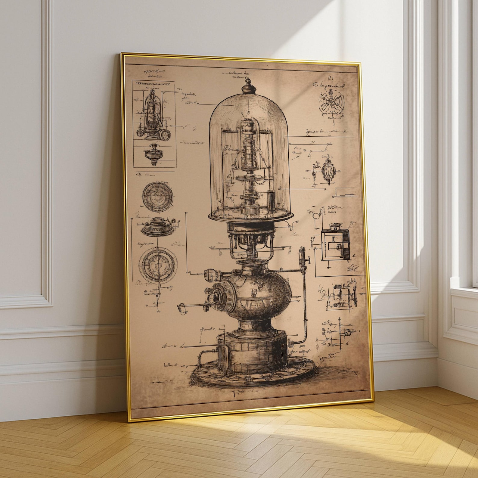 Vintage Invention Patent Poster, Steampunk Machine Blueprint Art ...