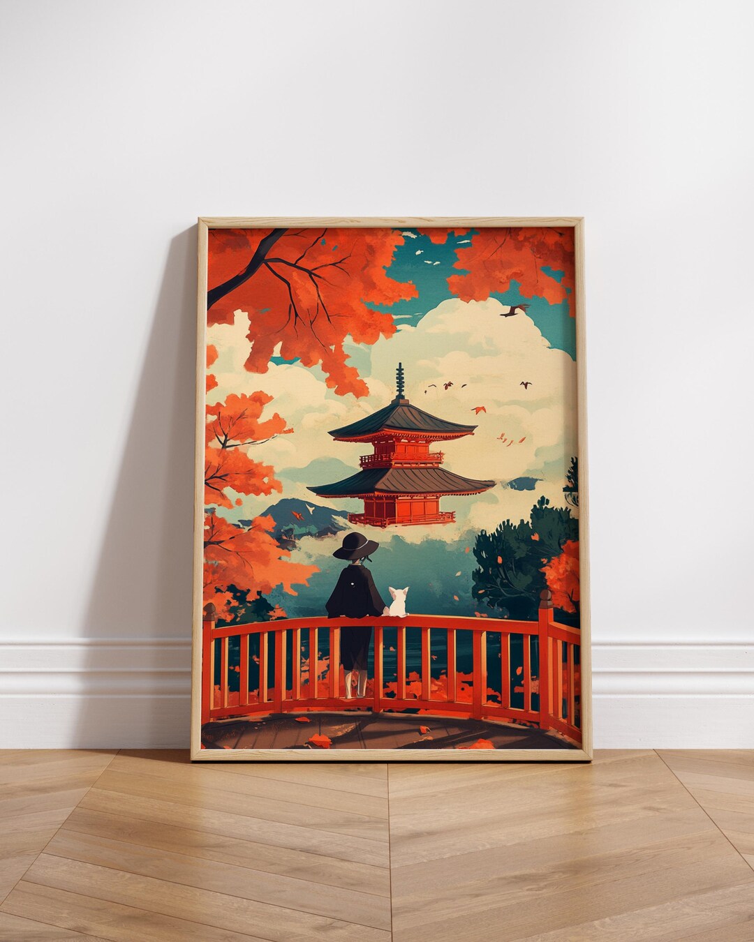 Japanese Temple Autumn Landscape Posters | Cozy Home Decor | Japanese ...