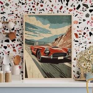 Retro Sports Car Poster, Vintage Automobile Wall Art - Etsy