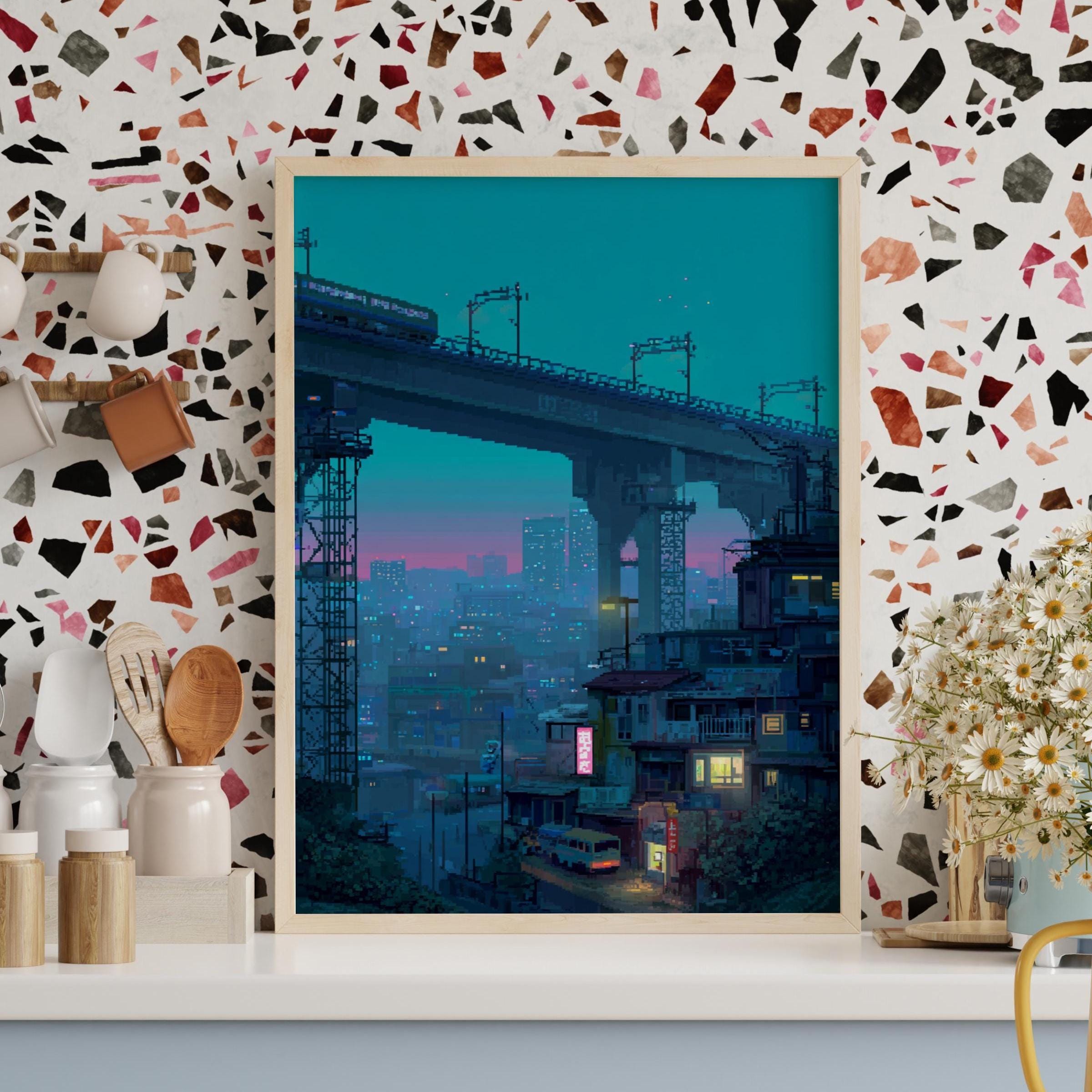 Cyberpunk Slum City 8-bit Poster | Retro Futuristic Wall Art Print With ...