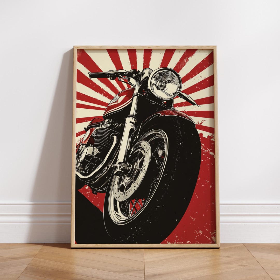 Cafe Racer Poster, Rising Sun Motorcycle Poster, Vintage Motorcycle ...