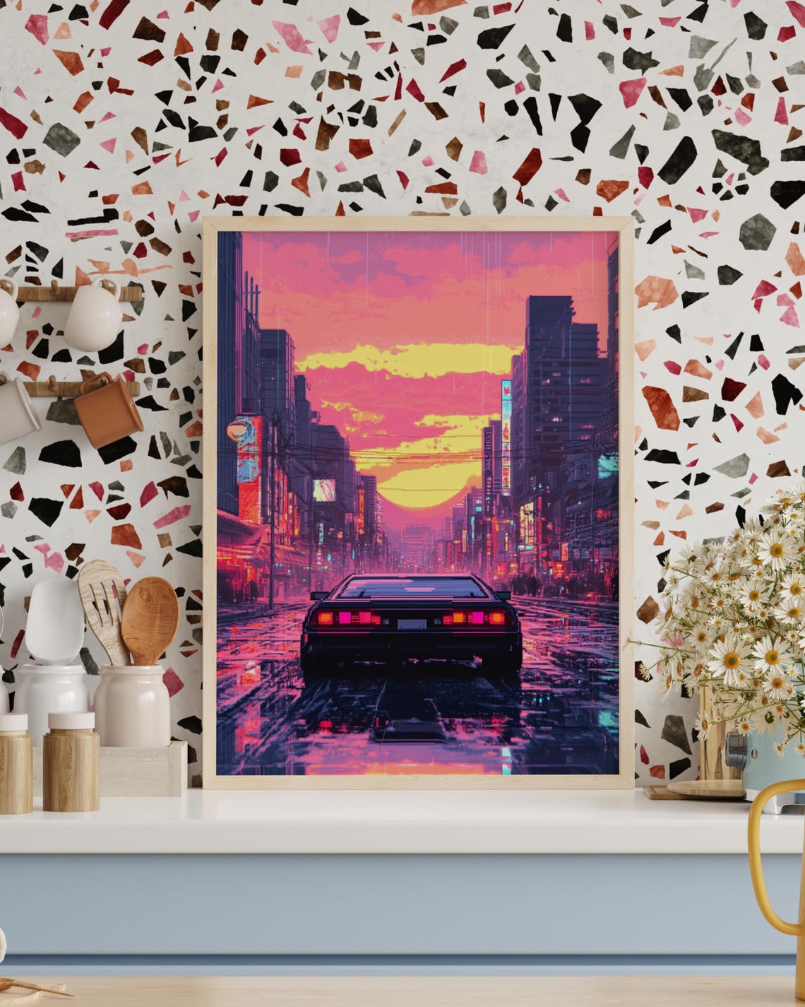 Retro Neon City Poster | Matte Vertical Posters, Wall Art, Home Decor ...
