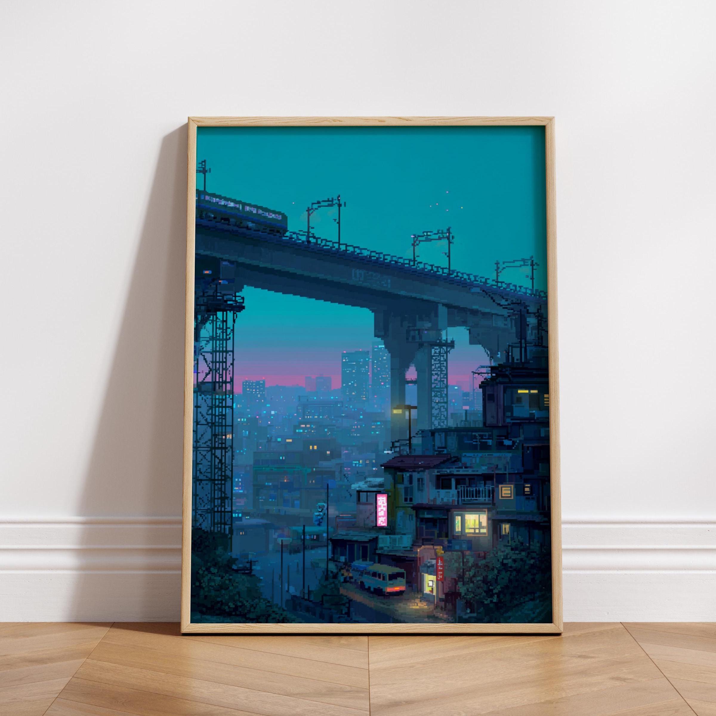 Cyberpunk Slum City 8-bit Poster | Retro Futuristic Wall Art Print With ...