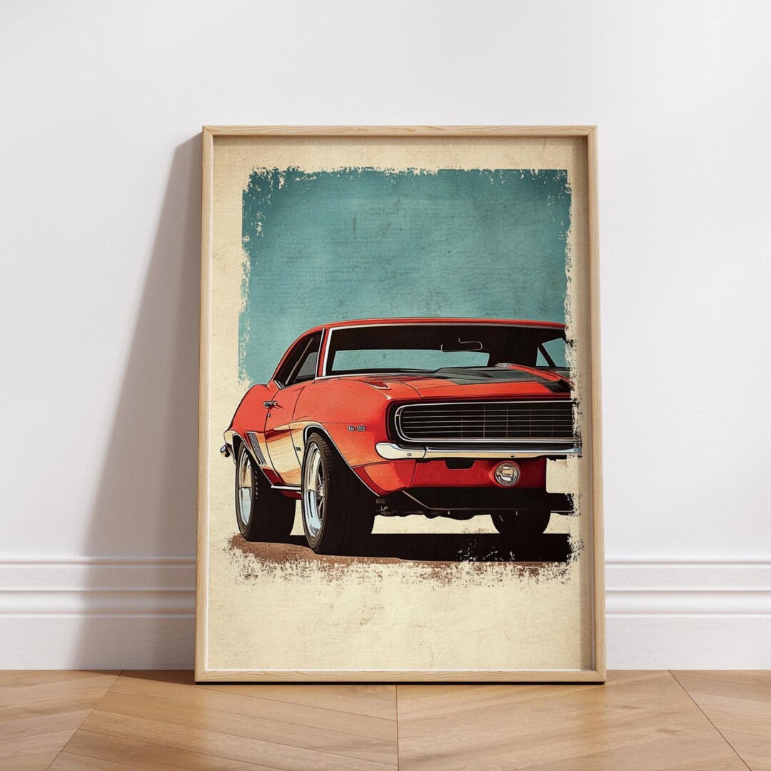 Classic Muscle Car Poster – Vintage American Auto Wall Art, Bold Red ...