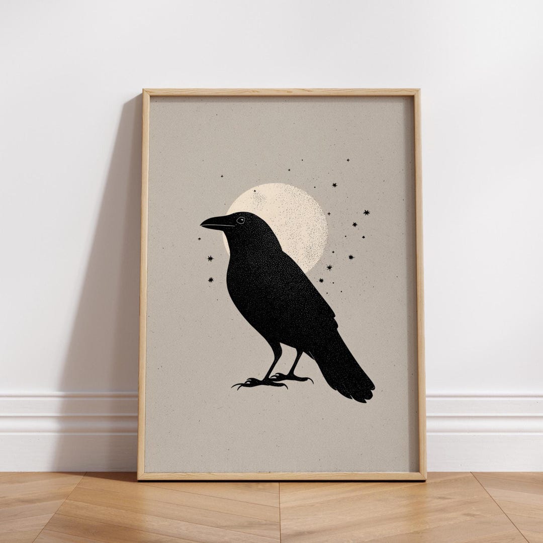 Raven Poster, Minimalist Bird Wall Art, Crow Moon Print, Gothic Wall ...