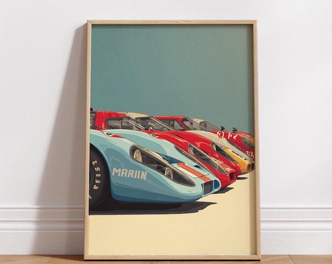 Classic Race Car Poster, Vintage Motorsport Wall Art Print, Retro ...