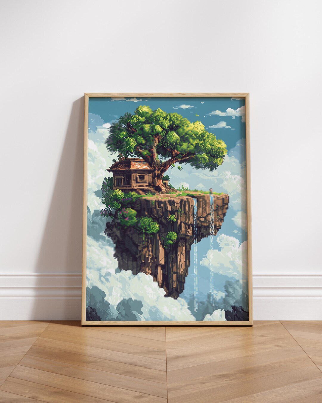 8-bit Floating Island Poster, Dreamy Home Decor, Nature Art Print ...