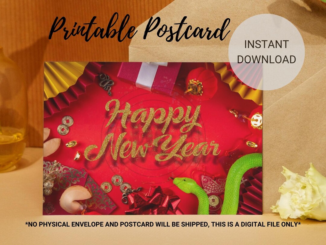 PRINTABLE POSTCARD 2025 New Year Card Year of the Snake Digital 5x7 ...