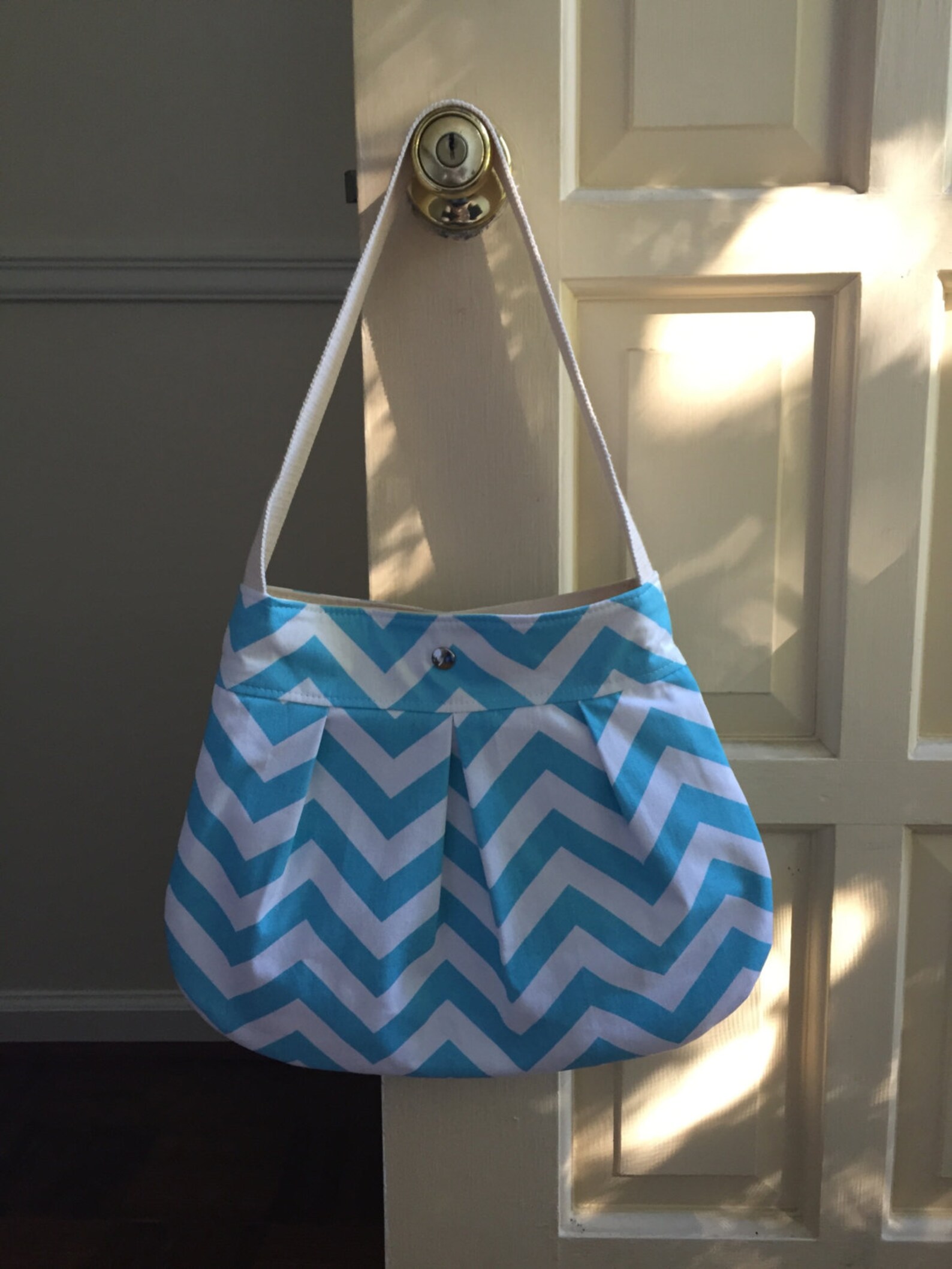 Blue Chevron Shoulder Bag // Medium Pleated Purse With Heavy - Etsy