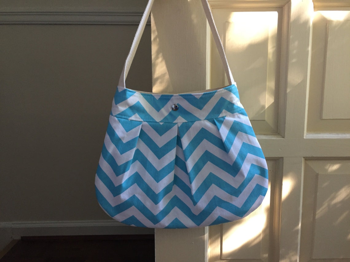 Blue Chevron Shoulder Bag // Medium Pleated Purse With Heavy Shap ...