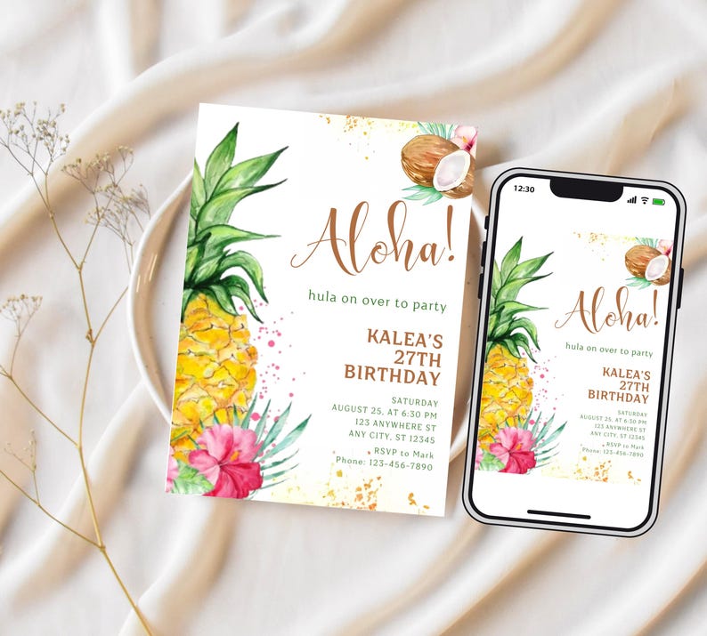 Aloha Birthday Invitation, Luau Birthday Invites, Hula on Over ...