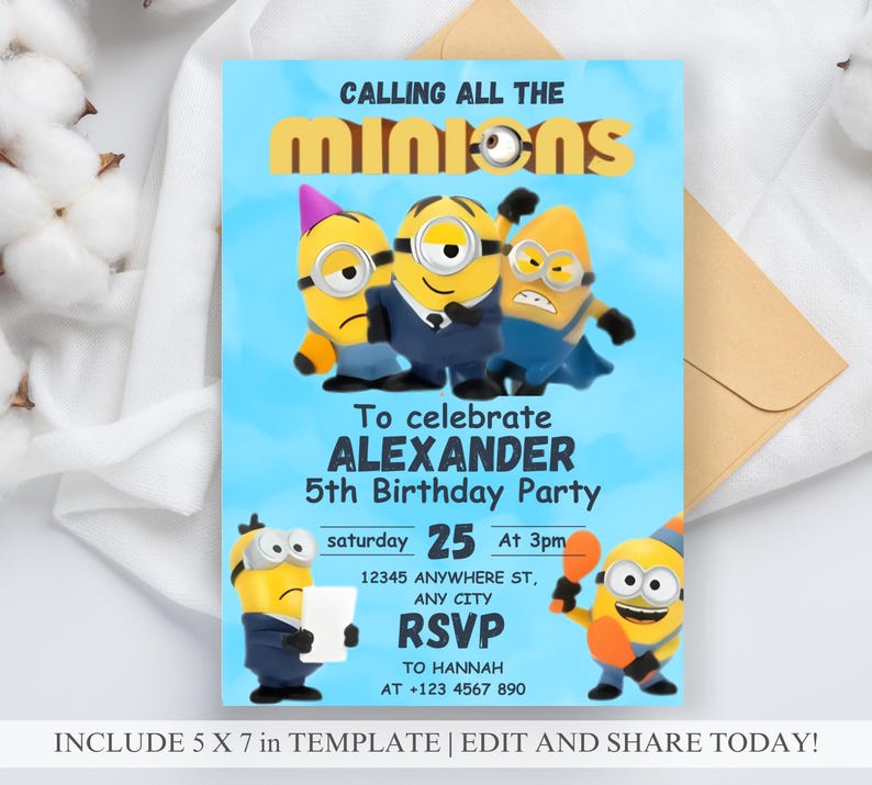 Editable Minion Birthday Invitation Template (digital) - Etsy