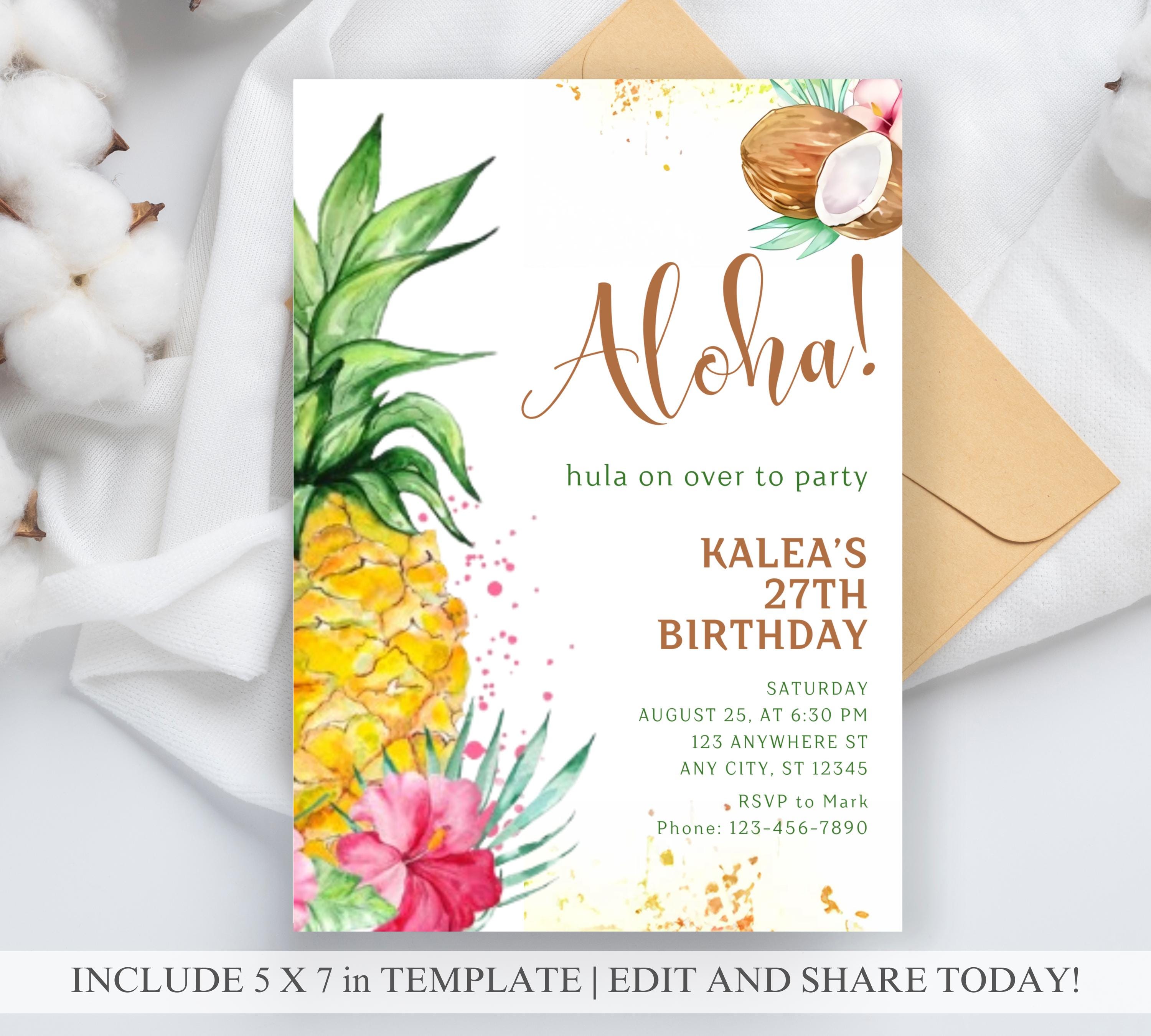 Aloha Birthday Invitation, Luau Birthday Invites, Hula on Over ...