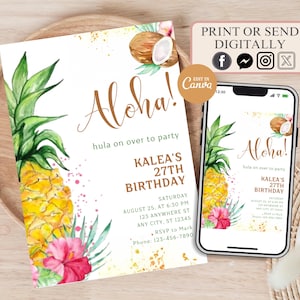 Aloha Birthday Invitation, Luau Birthday Invites, Hula on Over ...