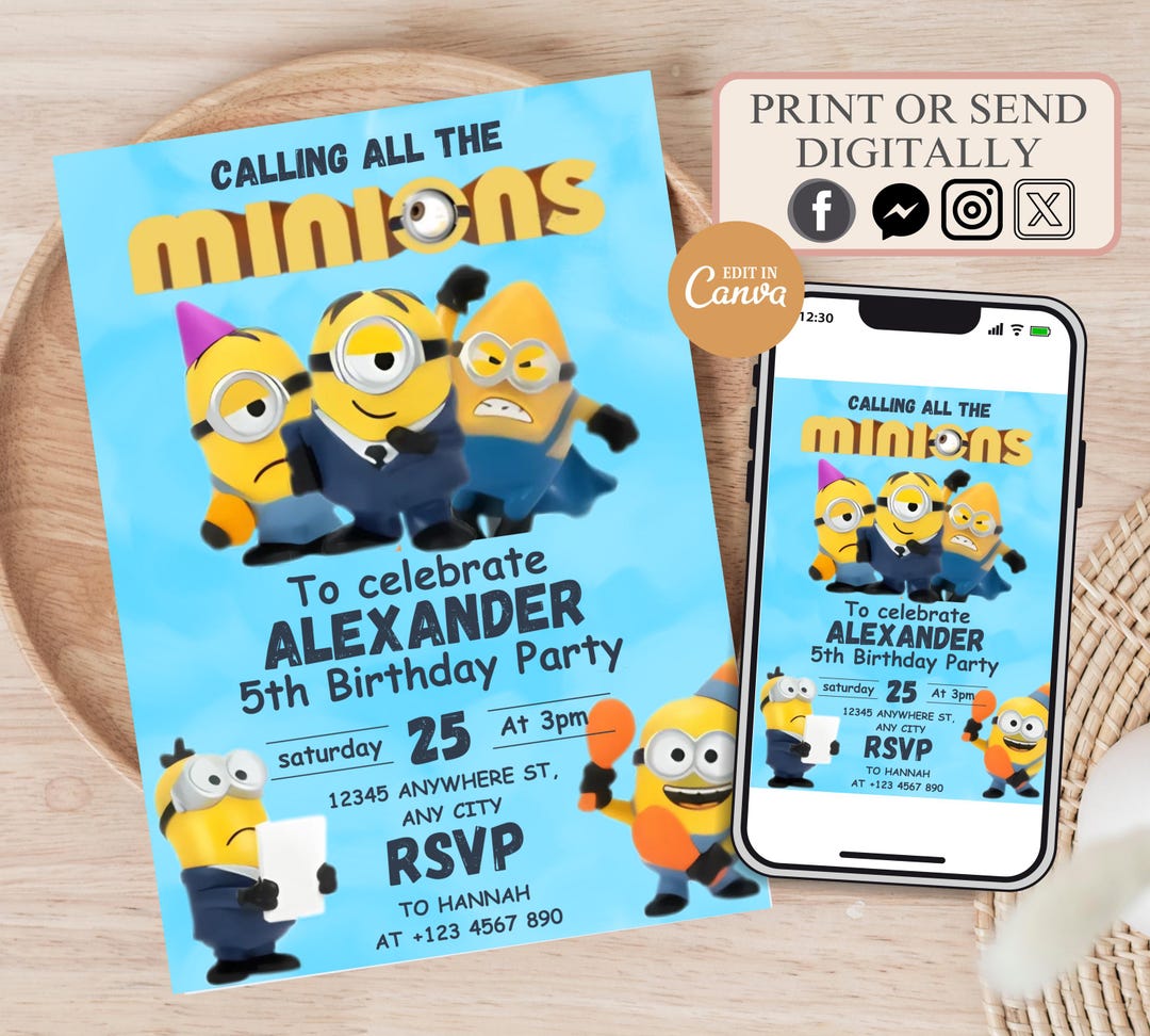 Editable Minion Birthday Invitation Template (digital) - Etsy