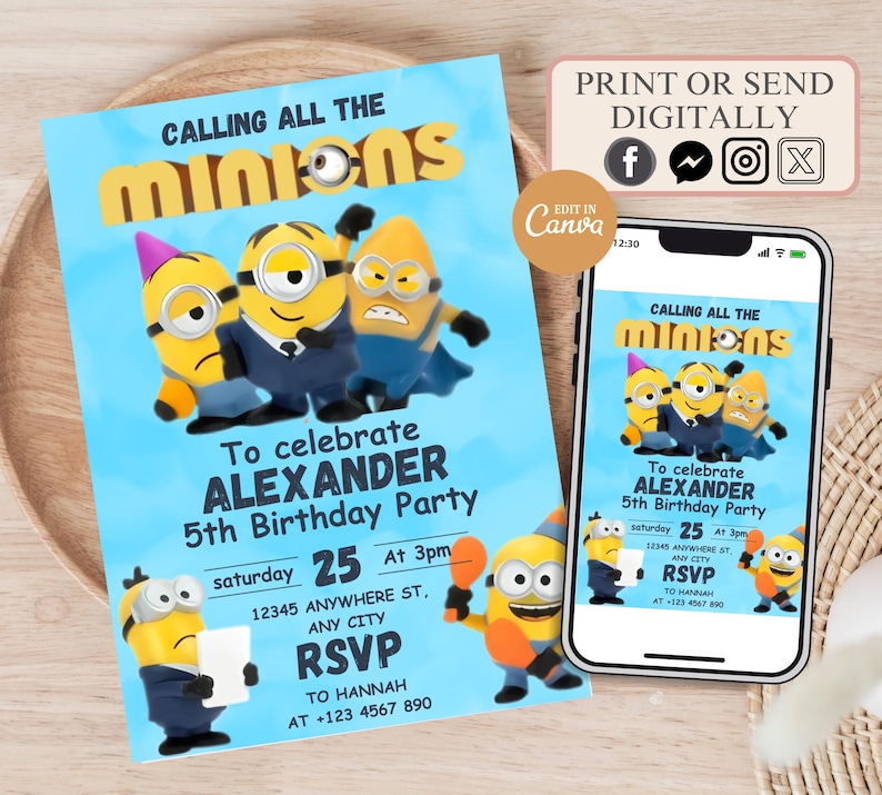 Editable Minion Birthday Invitation Template (digital) - Etsy