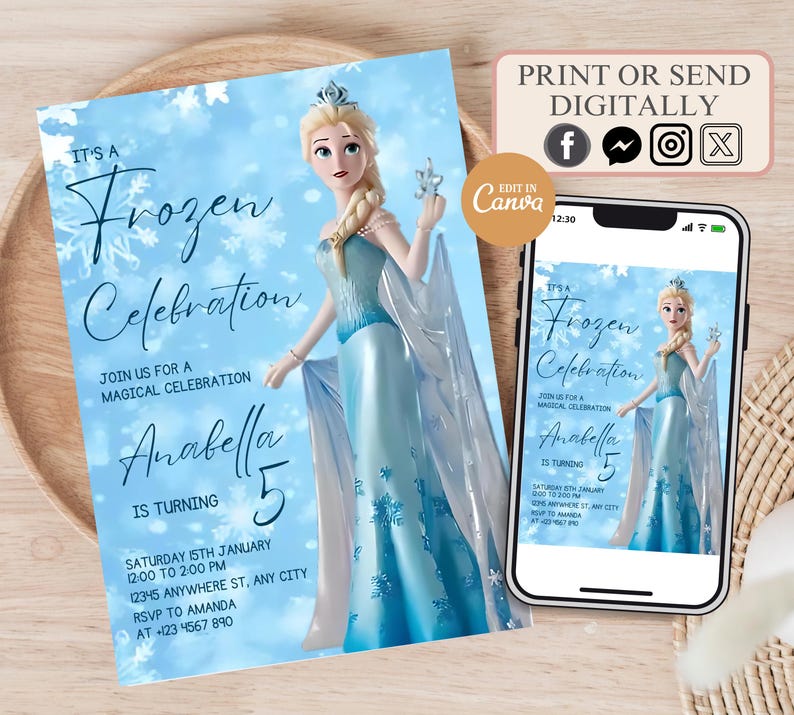 Frozen Birthday Invitation, Princess Elsa Anna Olaf Party Invite ...