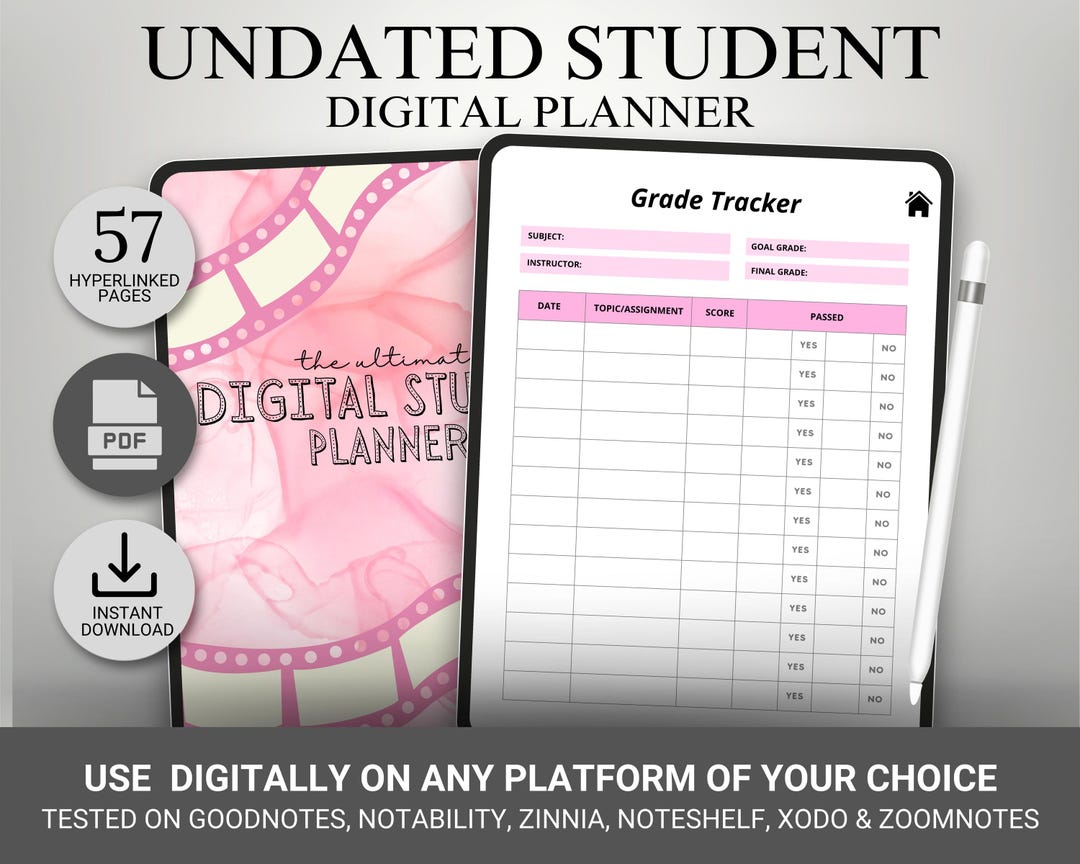 Undated Student Digital Planner: Goodnotes iPad Academic Organizer (PDF ...