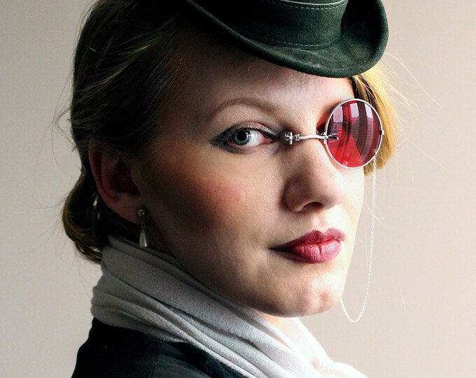 Red Lens Glasses for Women, Vampire Aesthetic Monocle for Men, Gothic ...