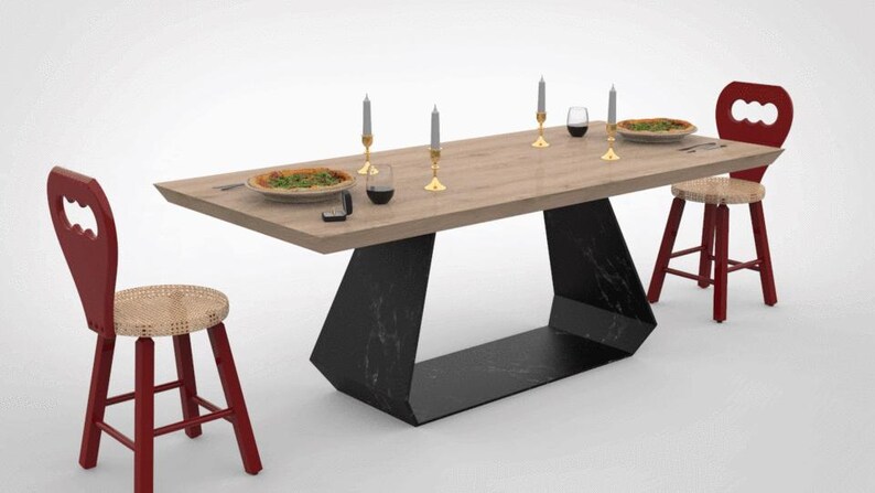 DXF File for CNC - Modern Dining Table With Geometric Base and Wooden ...