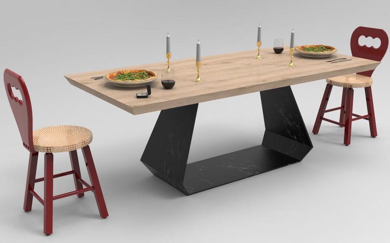 DXF File for CNC Modern Dining Table With Geometric Base and Wooden Top ...