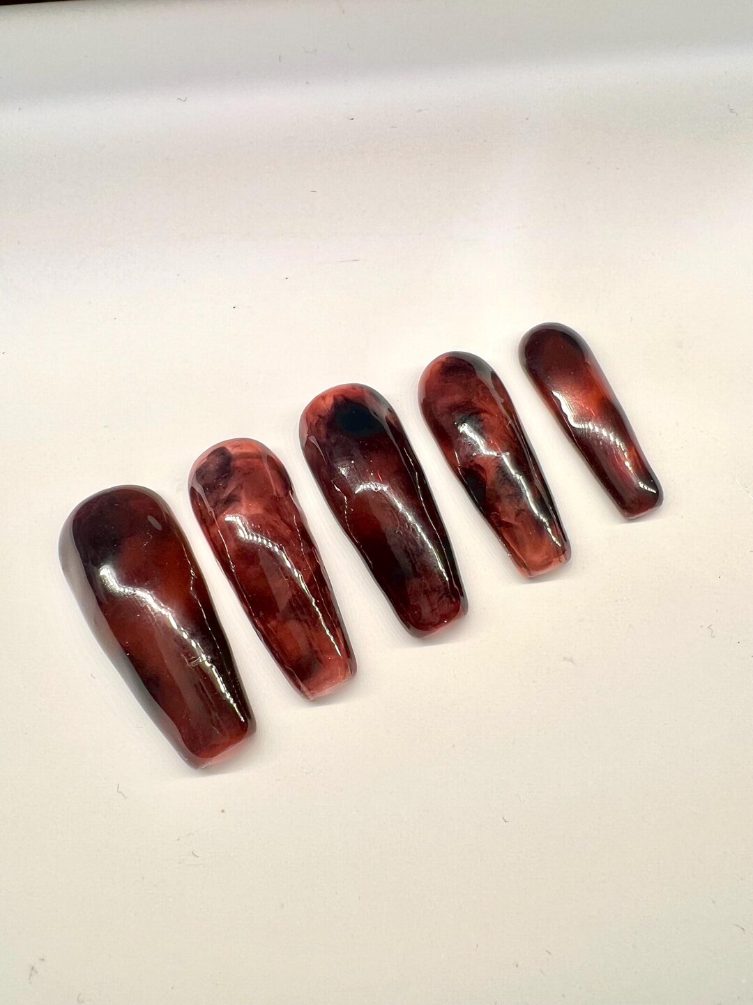 Tortoise Shell Marble Bro 24pc Nail Set All Sizes Included Hand Painted ...