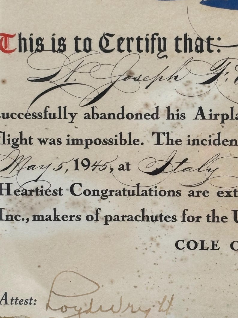 Vintage WWII Emergency Parachute Jump Certificate War Memorabilia - Etsy