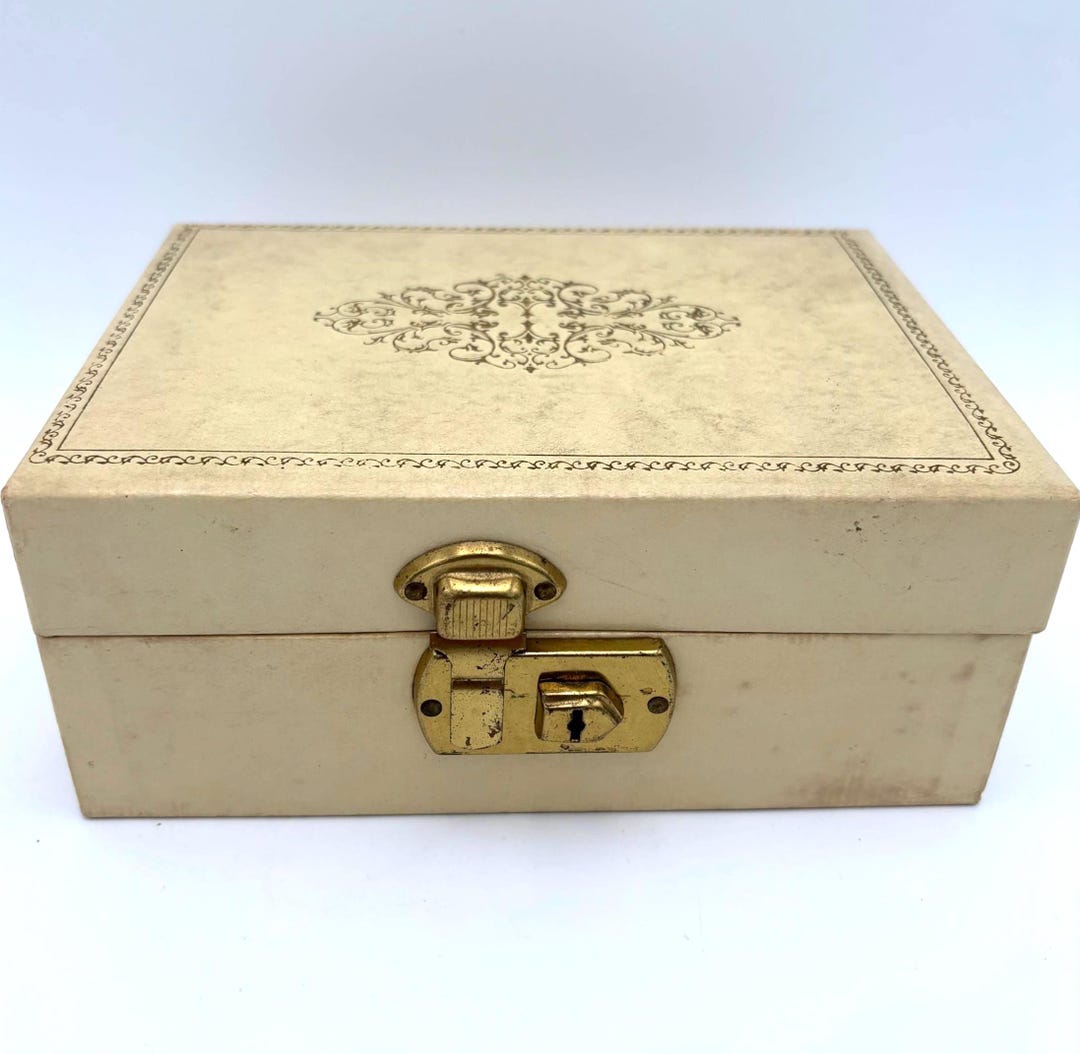 Vintage Two Tier Mid Century Modern Jewelry Box With Blue Satin Lining ...