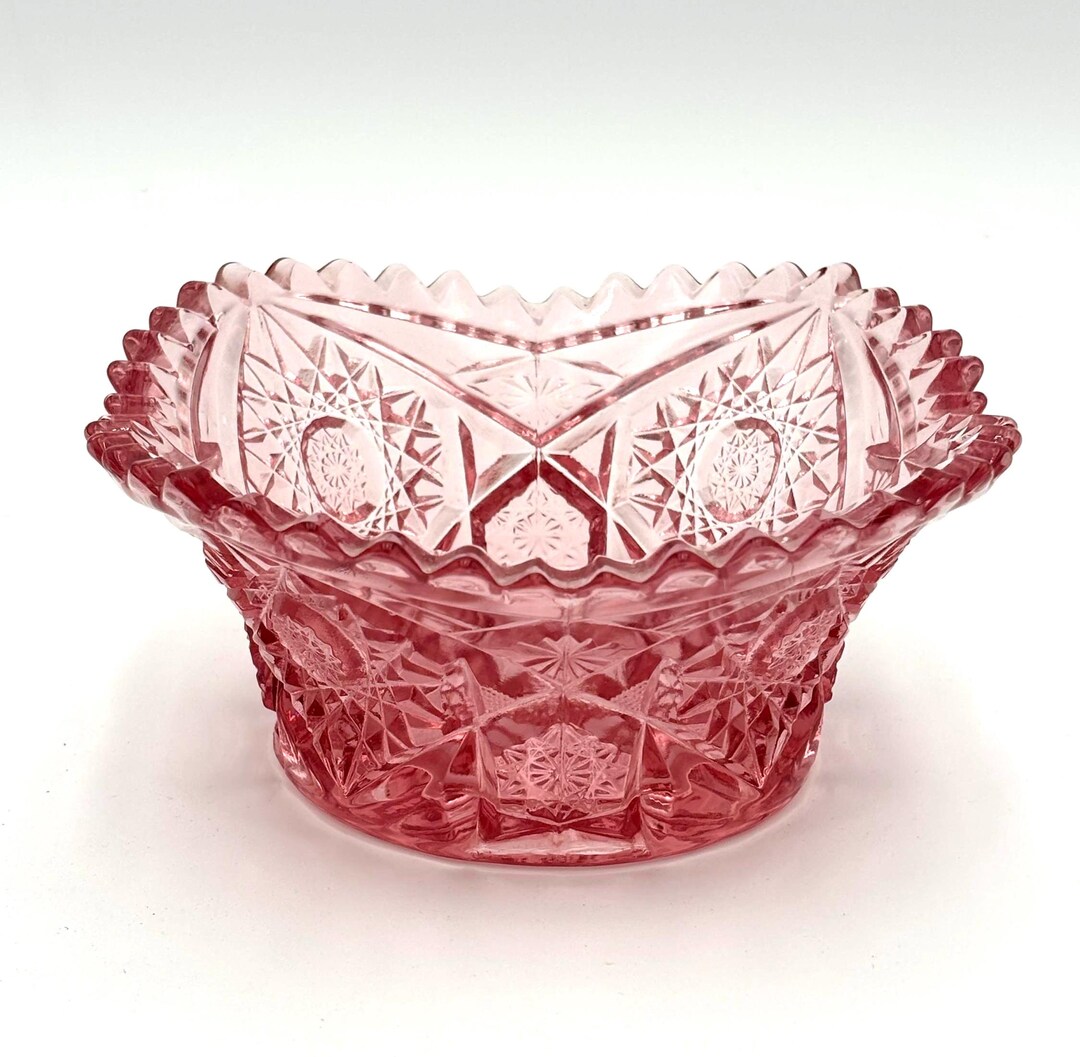 Vintage Cranberry Glass Hobstar Pattern Bowl - Etsy
