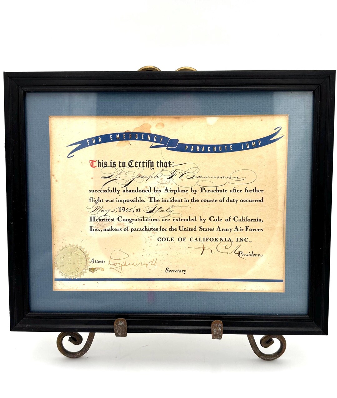 Vintage WWII Emergency Parachute Jump Certificate War Memorabilia - Etsy