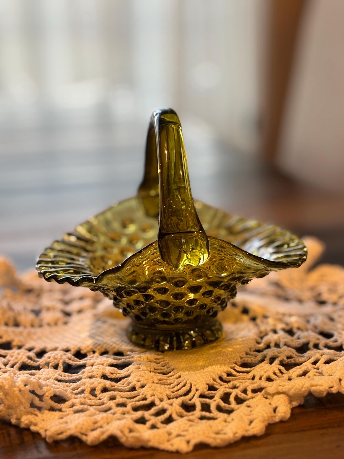 Fenton Colonial Green Hobnail Basket - Etsy