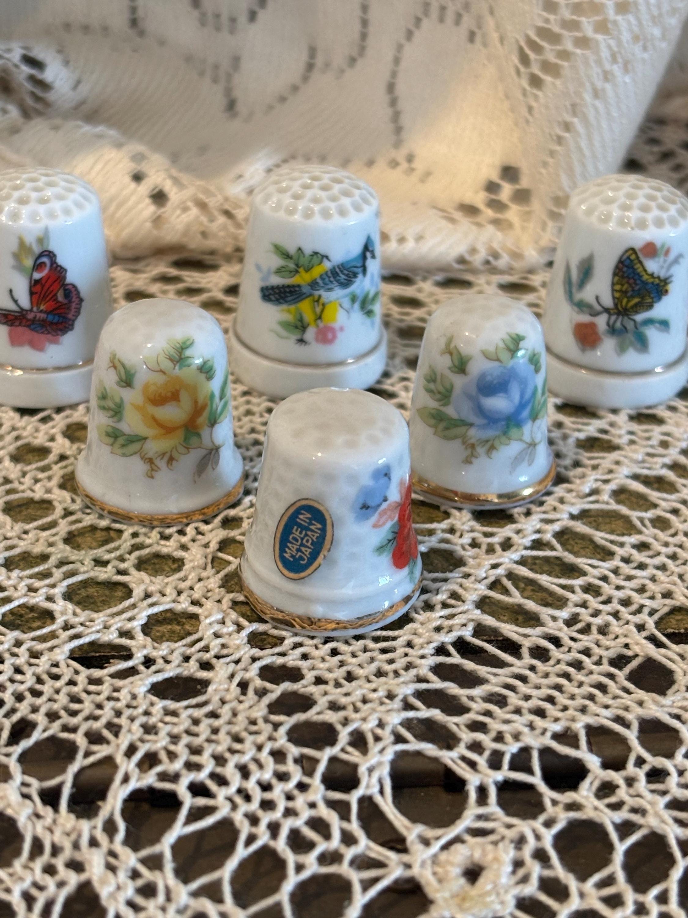 Vintage Set of Assorted Collectible Sewing Thimbles Flowers Birds and ...
