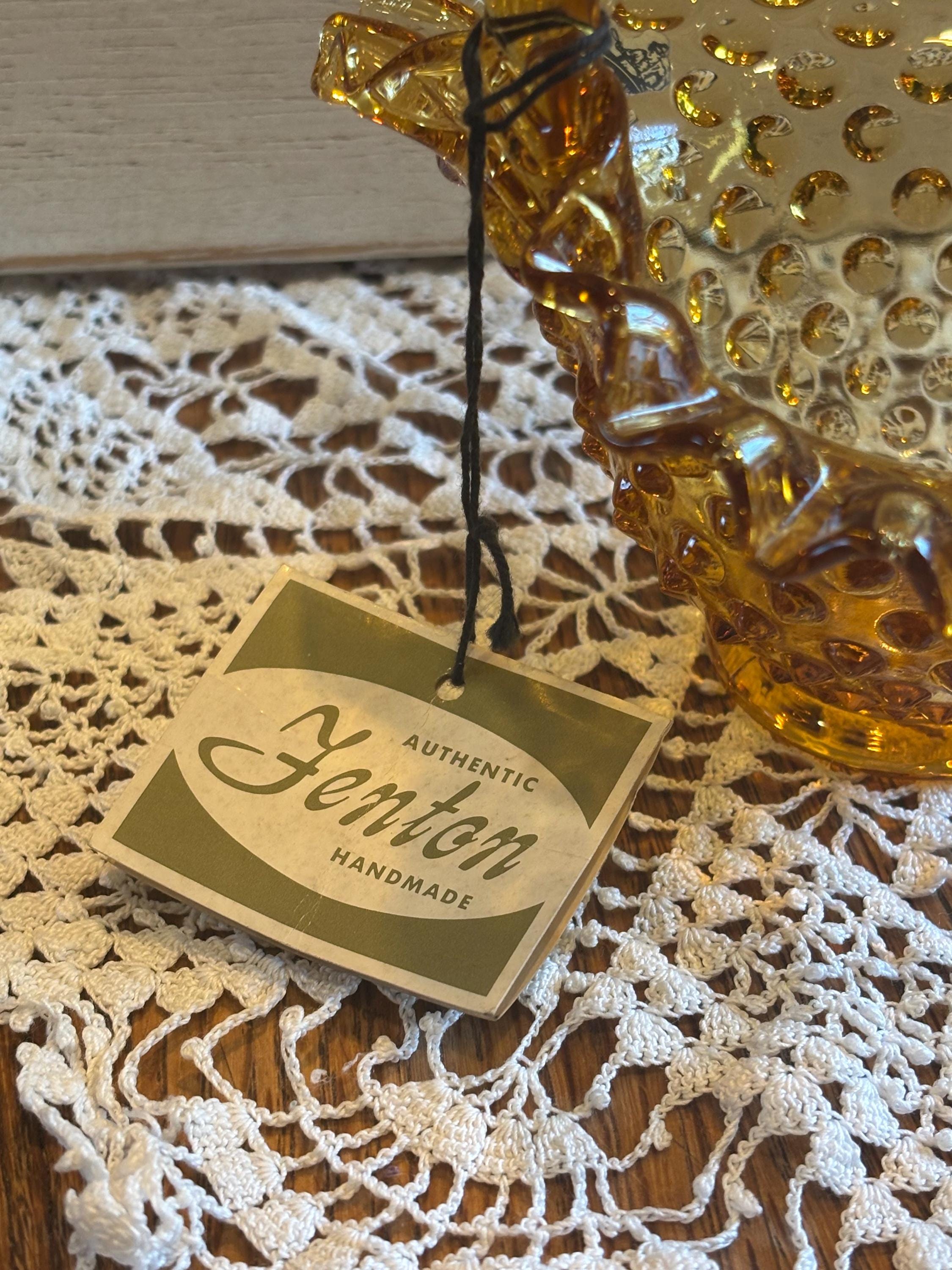 Fenton Amber Glass Hobnail Basket With Sticker and Tag - Etsy