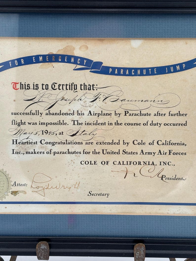 Vintage WWII Emergency Parachute Jump Certificate War Memorabilia - Etsy