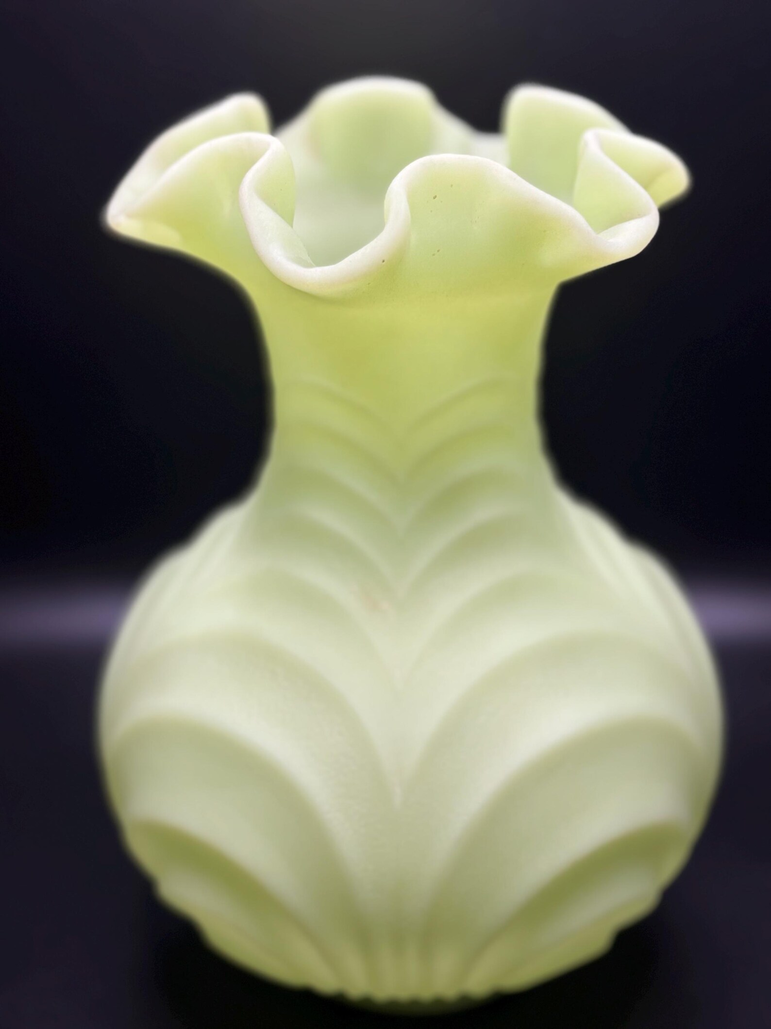 Vintage Fenton Art Glass Satin Finish Custard Vaseline Glass Drape Vase ...