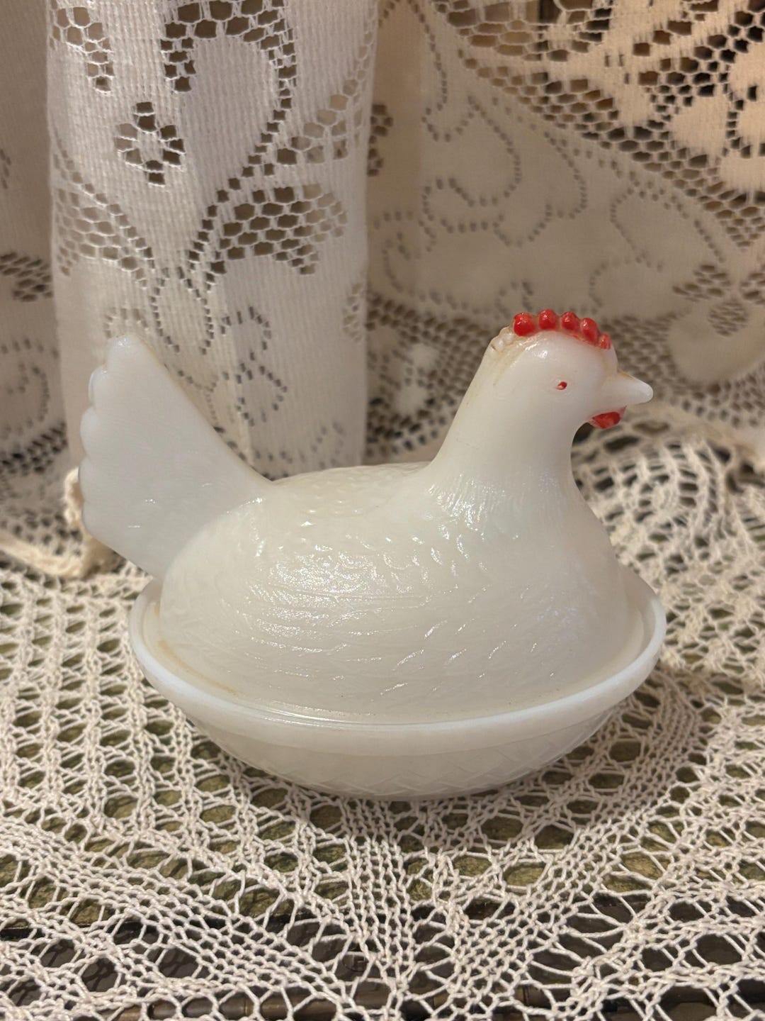 Small Milk Glass Hen on a Nest - Etsy