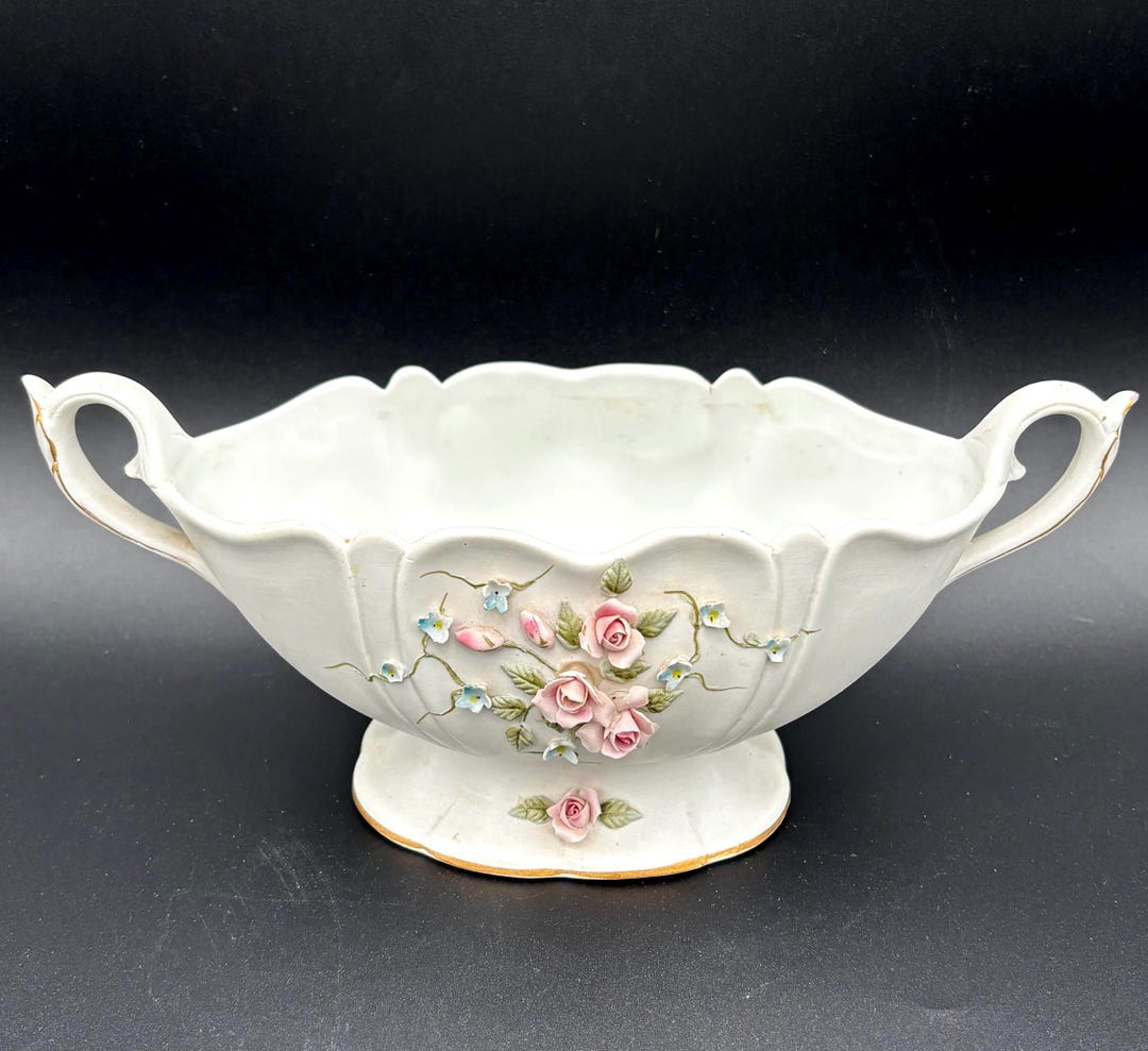 Collectible Vintage Lefton China Centerpiece Bowl With Applied Pink ...