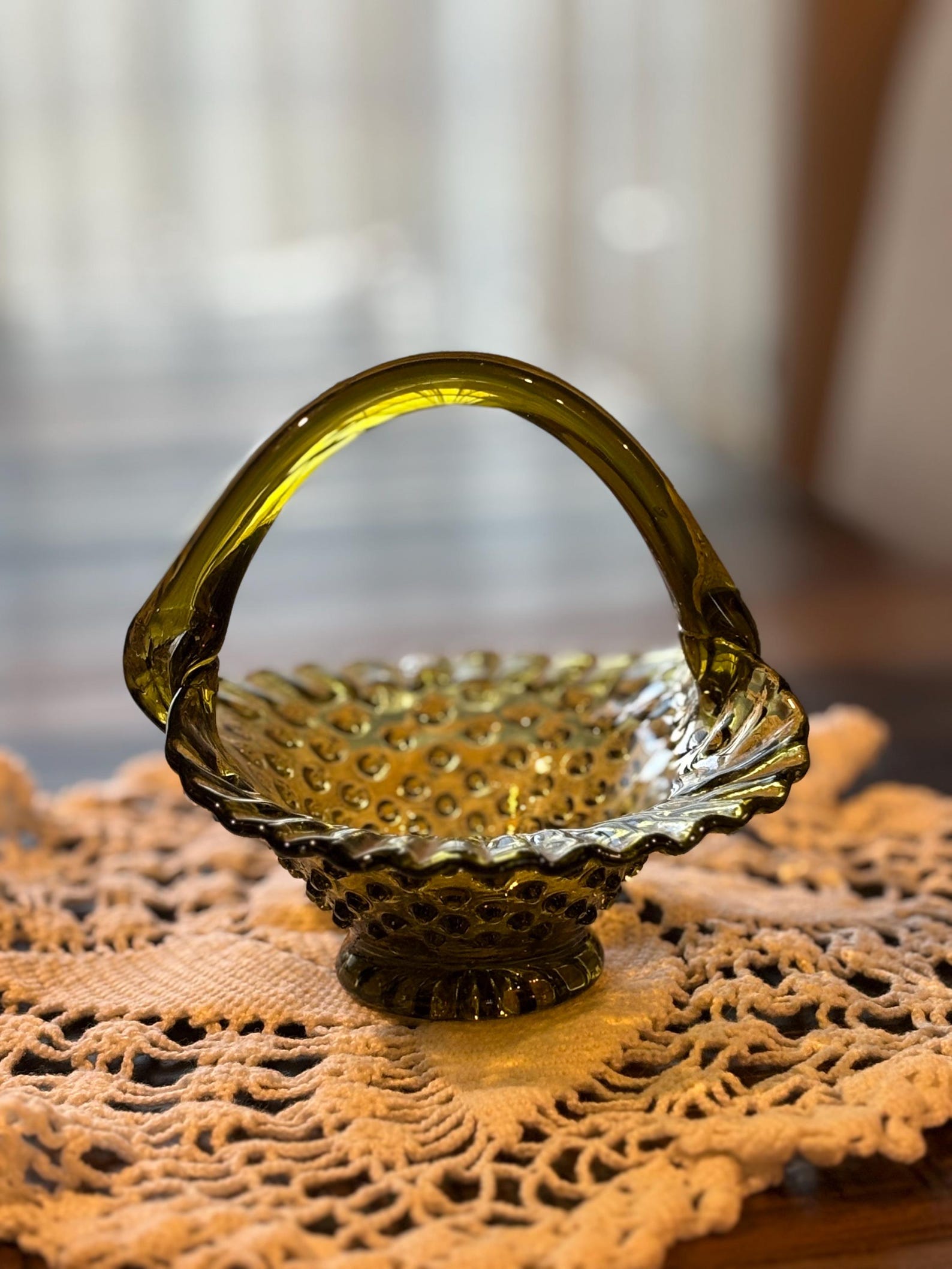Fenton Colonial Green Hobnail Basket - Etsy