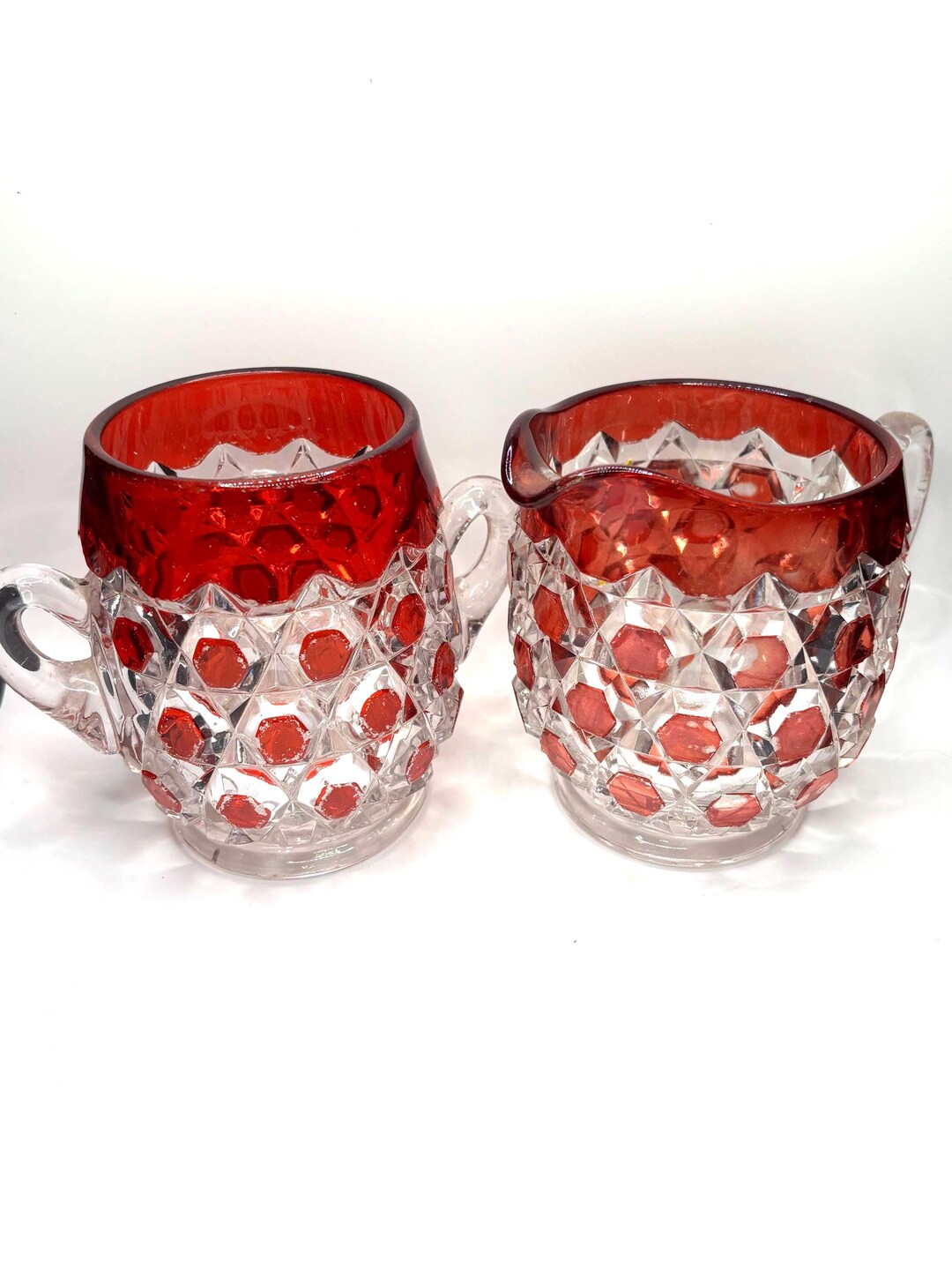 Antique Ruby Stained Glass Sugar and Creamer - Etsy
