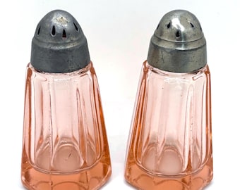 1930s Pink Depression Glass Salt/pepper Shaker and Shot Glass in Caddy ...