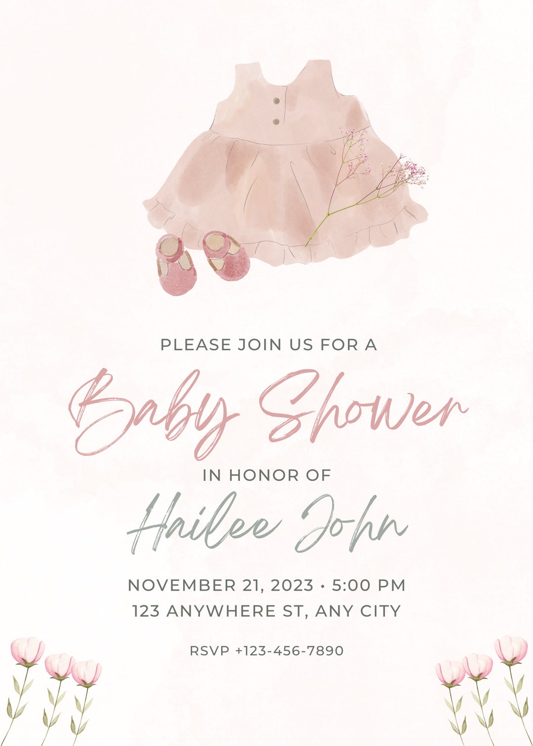 Editable Pink Baby Shower Digital/printable Invitation, Girl ...