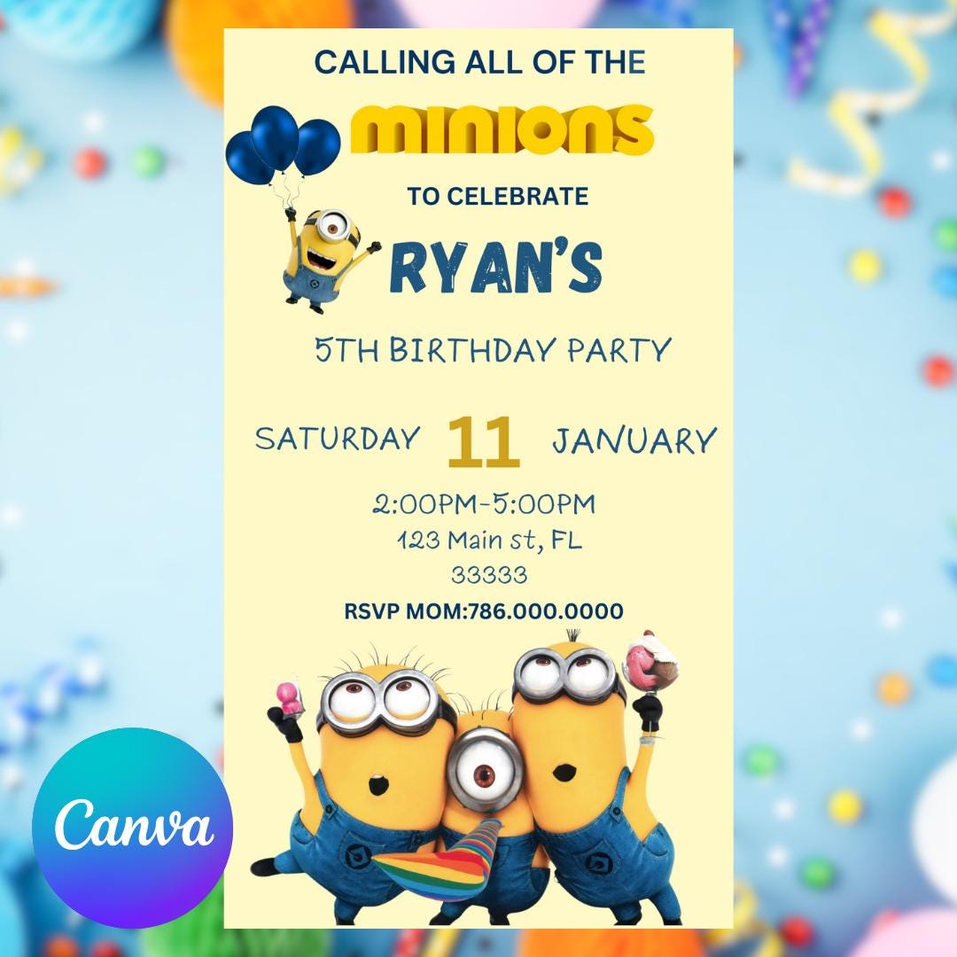 Minion Birthday Invitation, Yellow Minion Invitation, Minion Themed ...